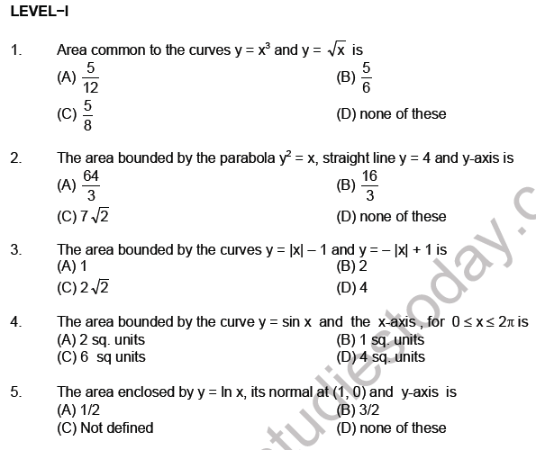 JEE Mathematics Area under Curve MCQs Set A with Answers JEE Mathematics Area under Curve MCQs Set A with Answers